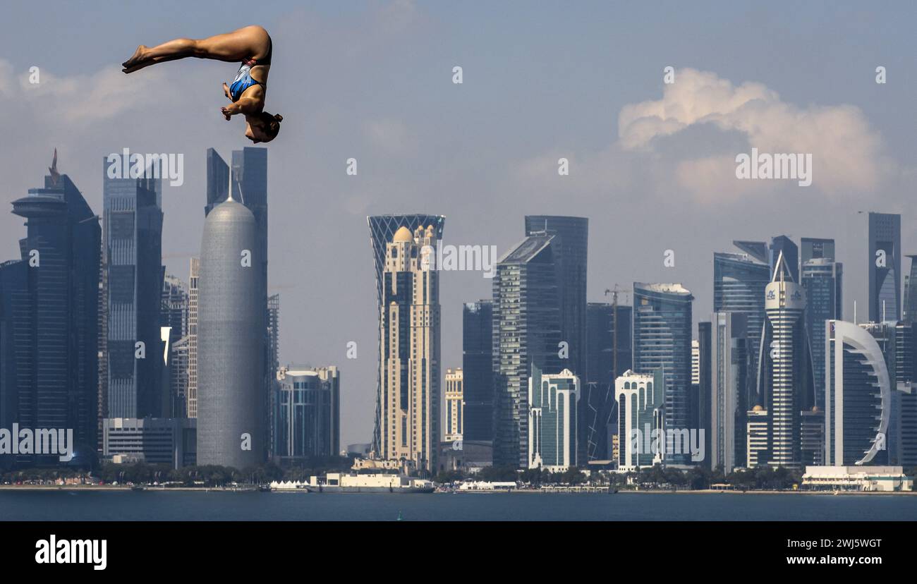 DOHA - Madeleine Bayon from France in action during the women's high ...