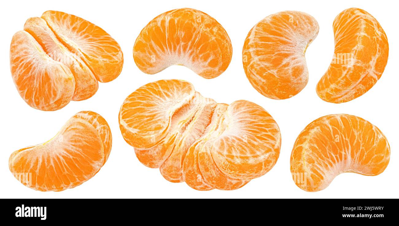 Tangerine segments, peeled mandarins isolated on white background Stock ...