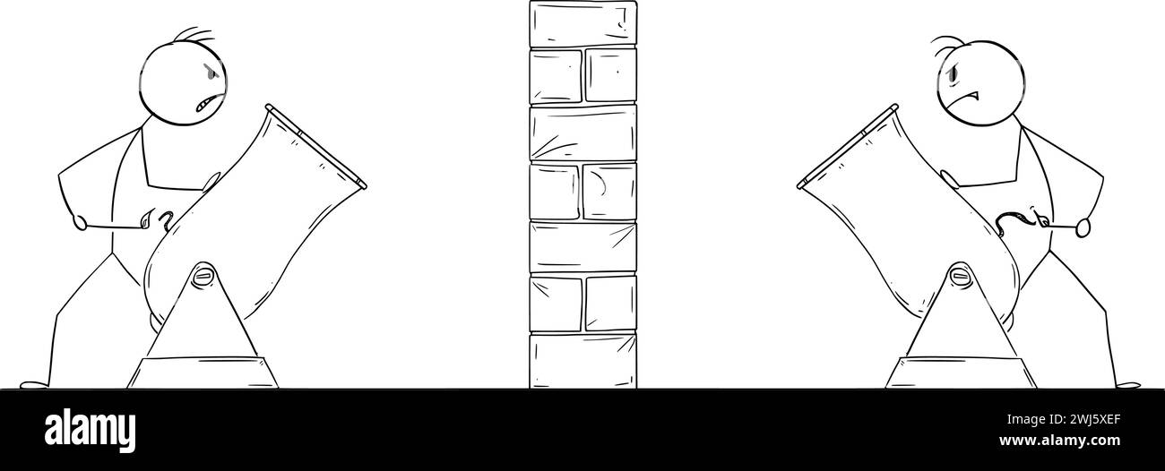 Fighting or Duel with Guns, Vector Cartoon Stick Figure Illustration ...