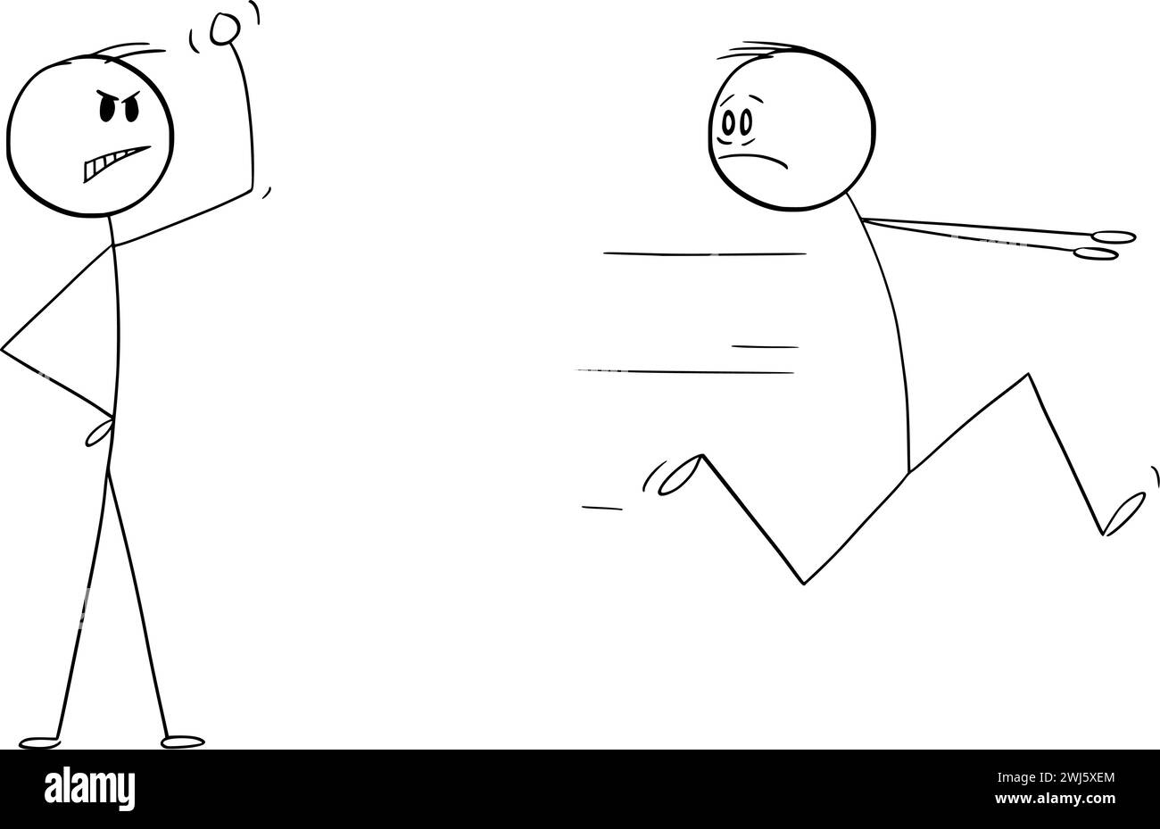 Weak Person Flees or Running Away From Strong Man, Vector Cartoon Stick ... Weak Person Flees or Running Away From Strong Man, Vector Cartoon Stick ...
