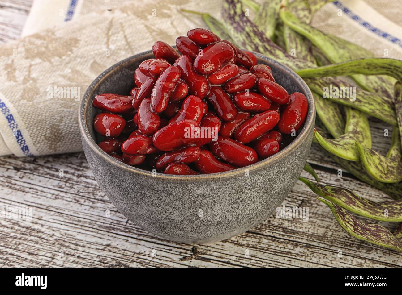 Baked red canned bean snack in the bowl Stock Photo - Alamy