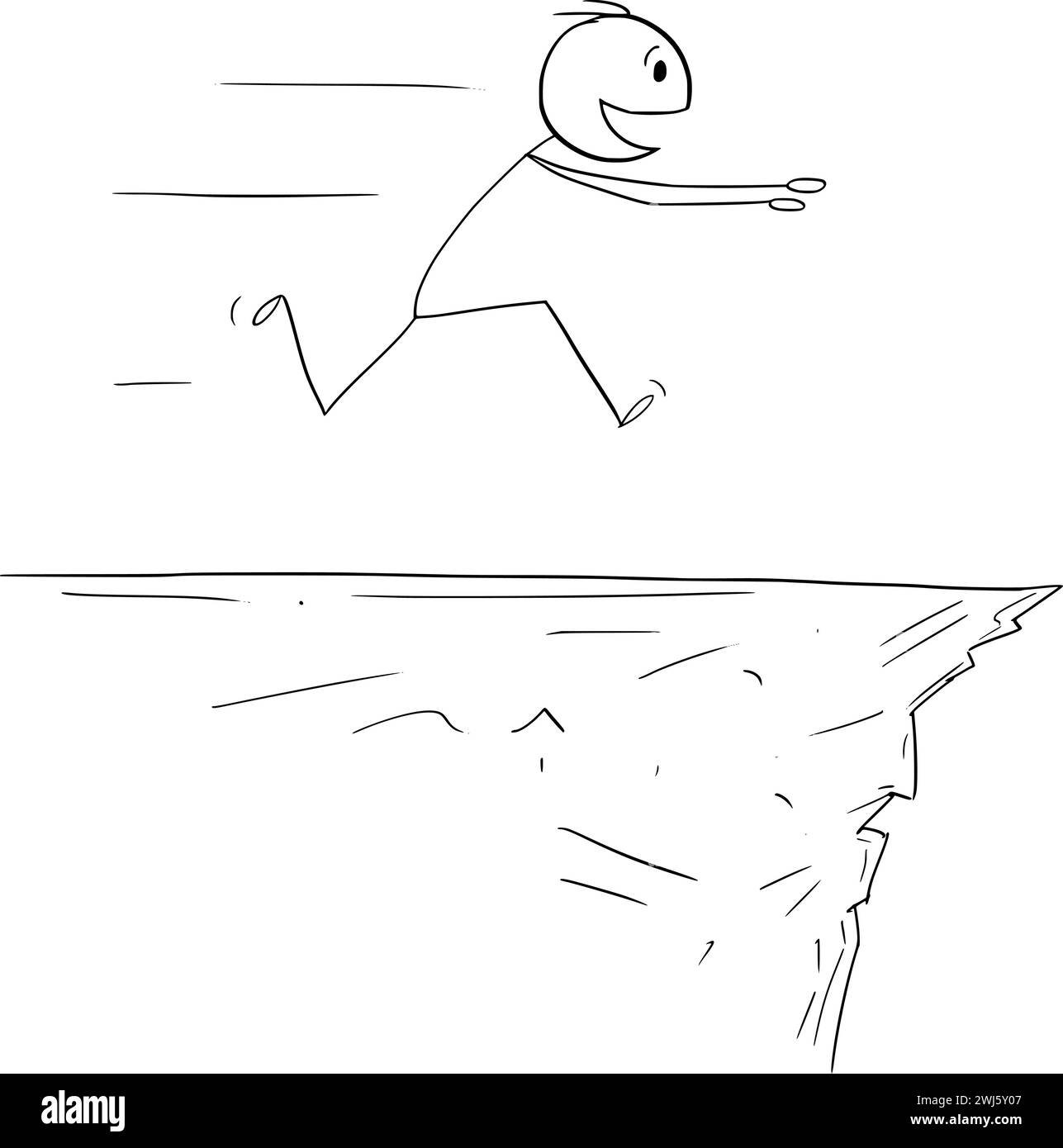 Person or Businessman Running on the Edge, Vector Cartoon Stick Figure ...