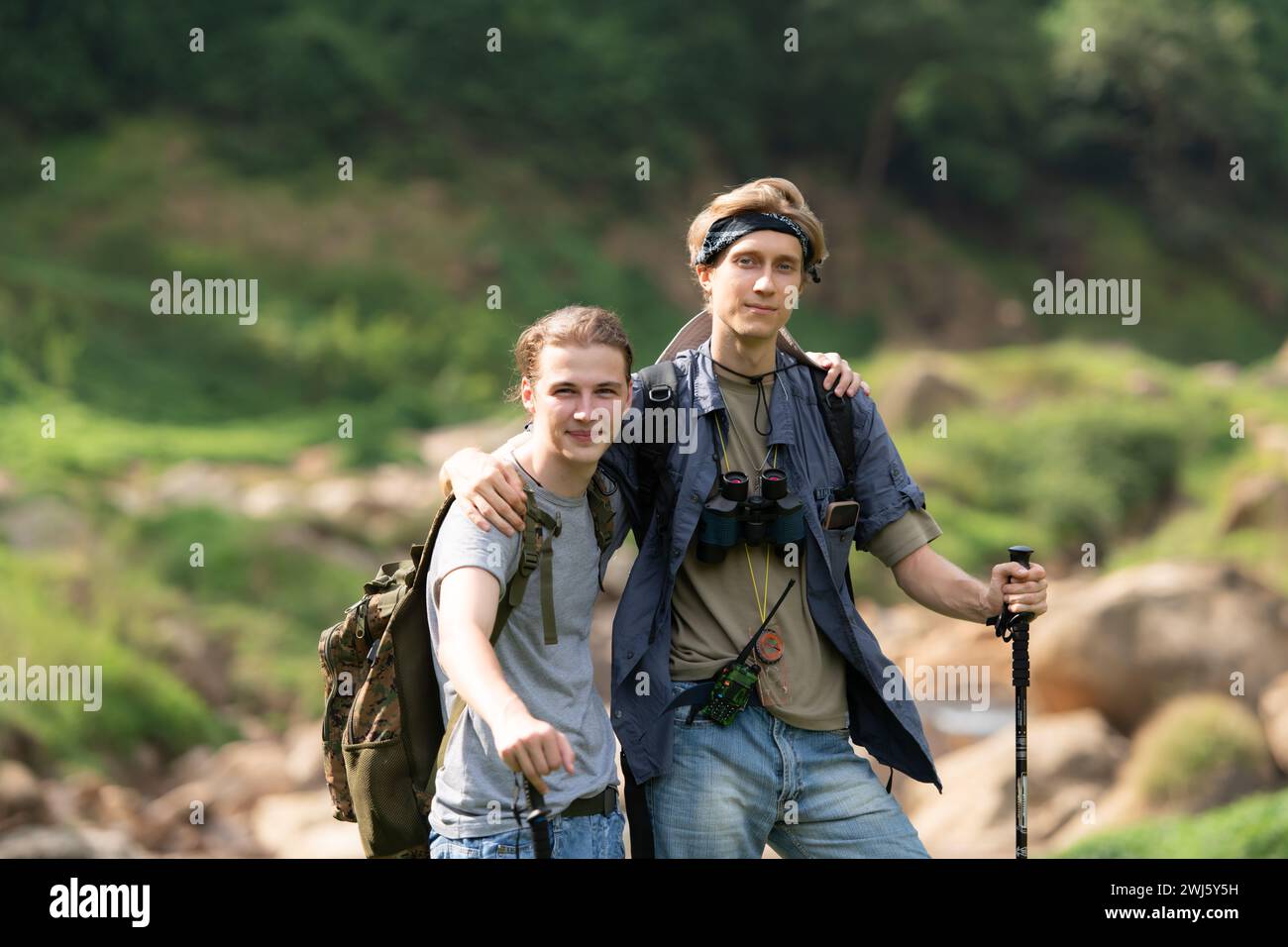 Man trekking in forest hi-res stock photography and images - Alamy