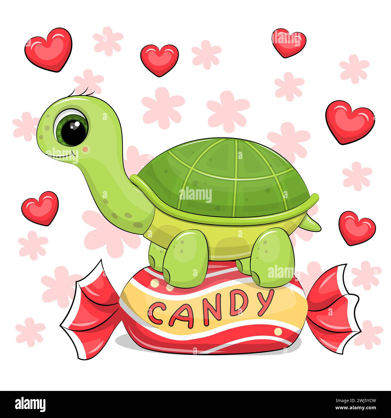 Cute cartoon green turtle with candy bar. Vector illustration of an ...