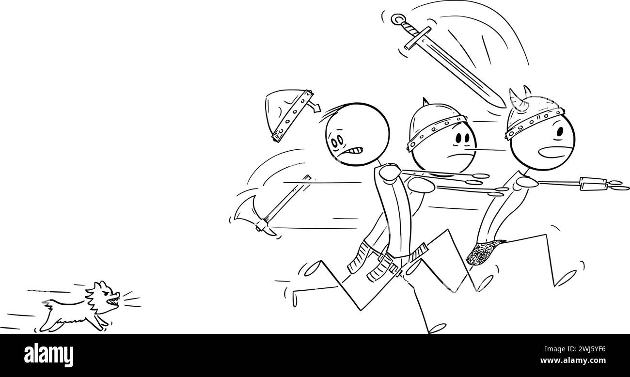 Group of Warriors or Knights Running Away From Small Little Dog or ...