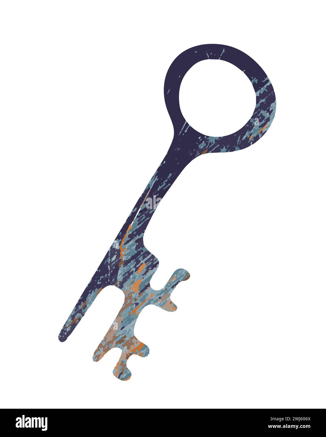 Old rusty key, grunge texture, isolated on white background. Vector ...