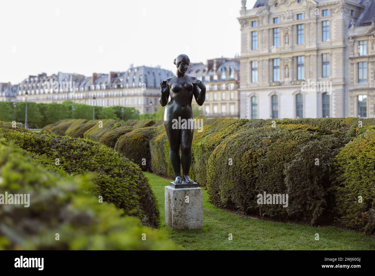 Female bronze statue in the Tuileries public park and gardens, in the ...