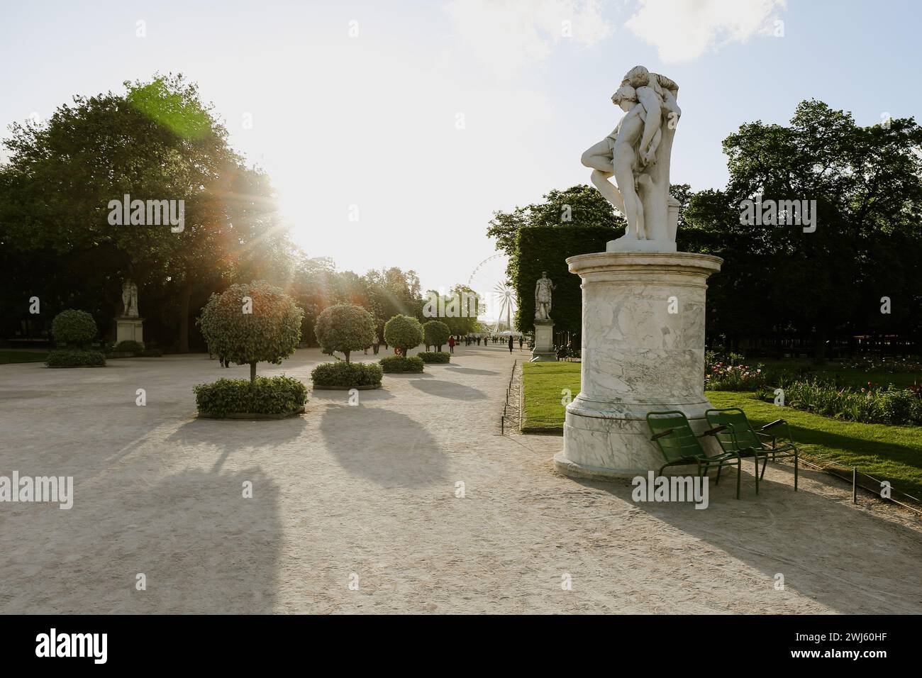 Tuileries Garden in Paris and stone sculpture of The Oath of Spartacus ...
