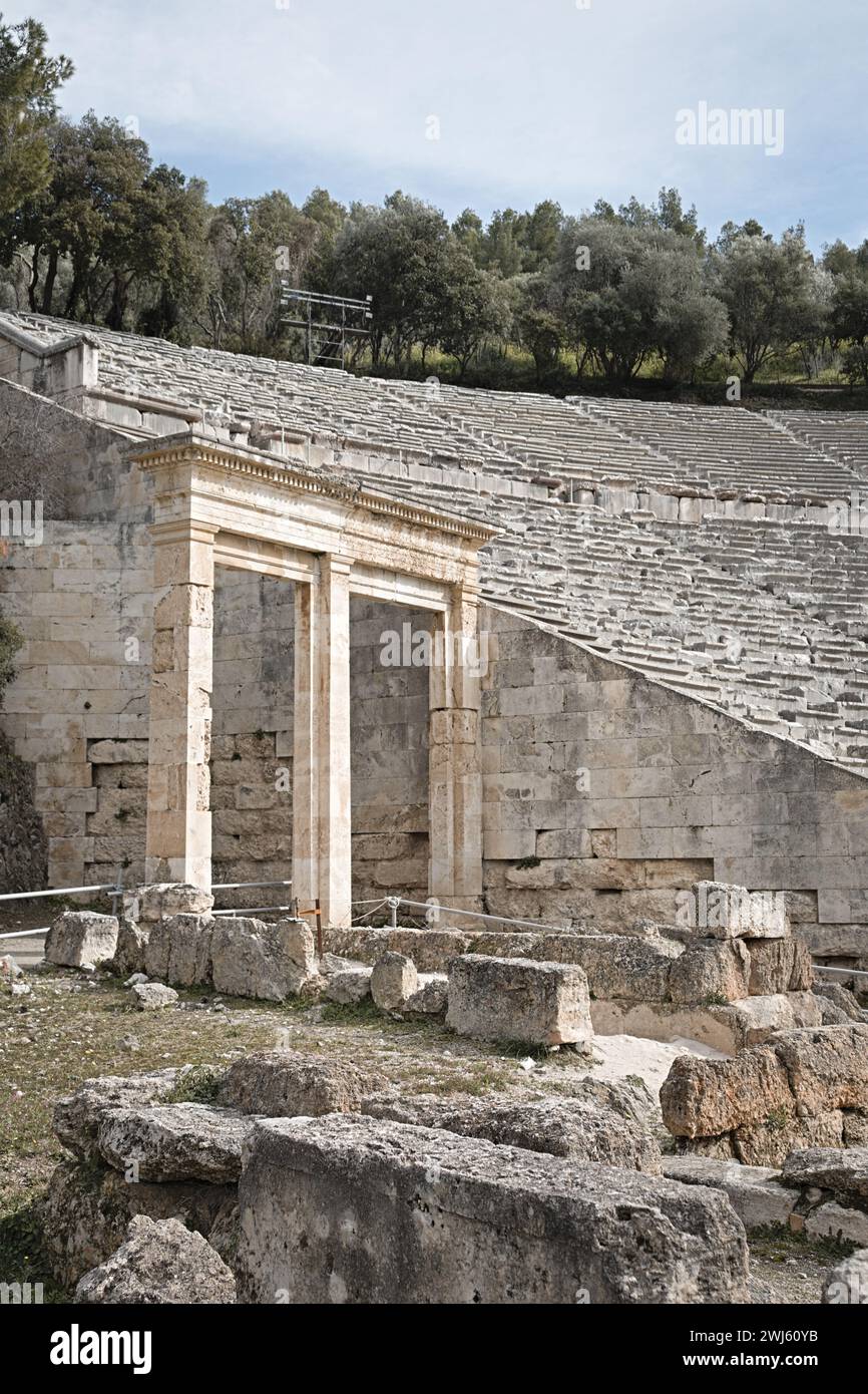 Ancient Greek gate in Epidavros amphitheater Stock Photo - Alamy