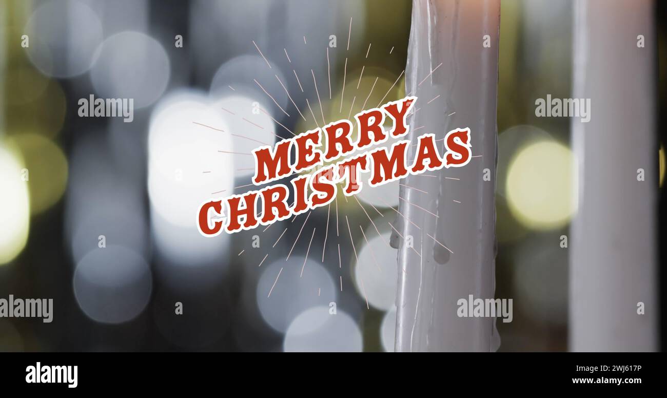 Image of merry christmas text over lit candles background Stock Photo ...