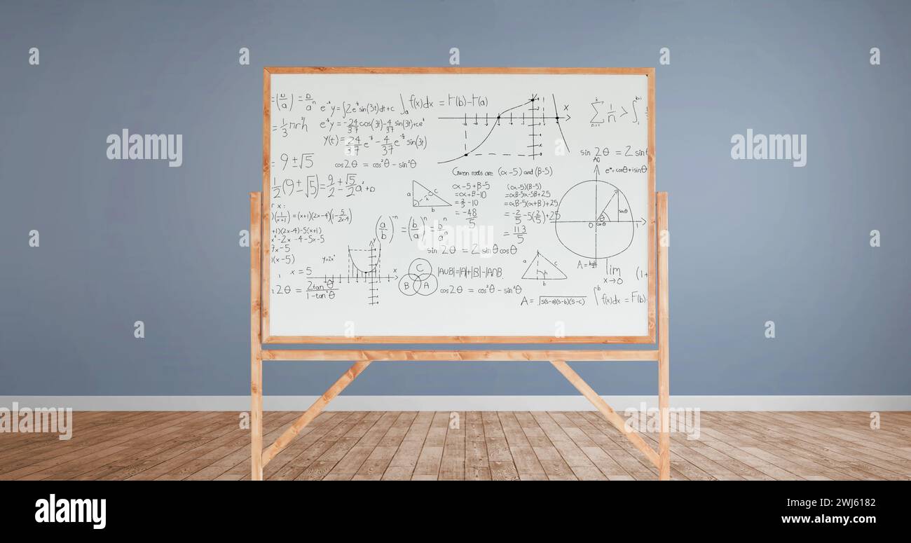 Digital image showcases math equations on a whiteboard in a room with ...