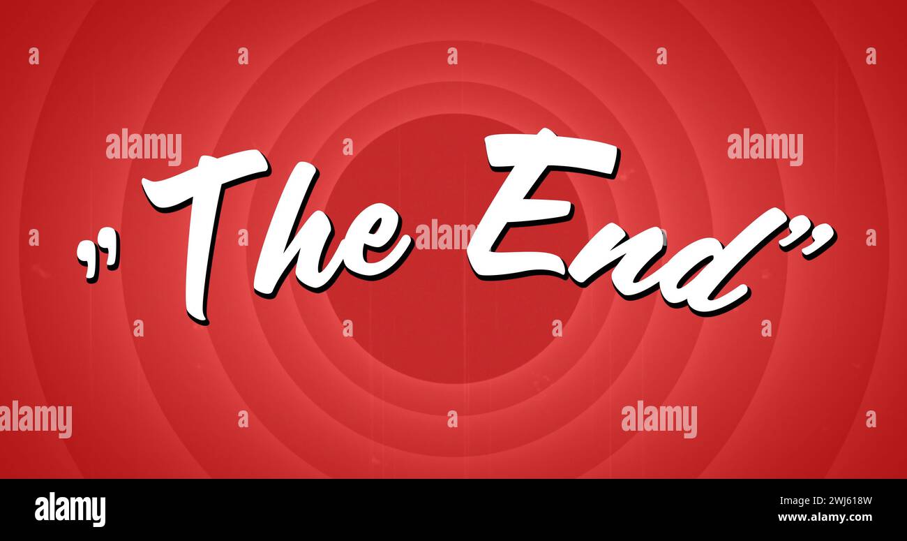 Digital image of a white The End sign appearing in the screen while ...