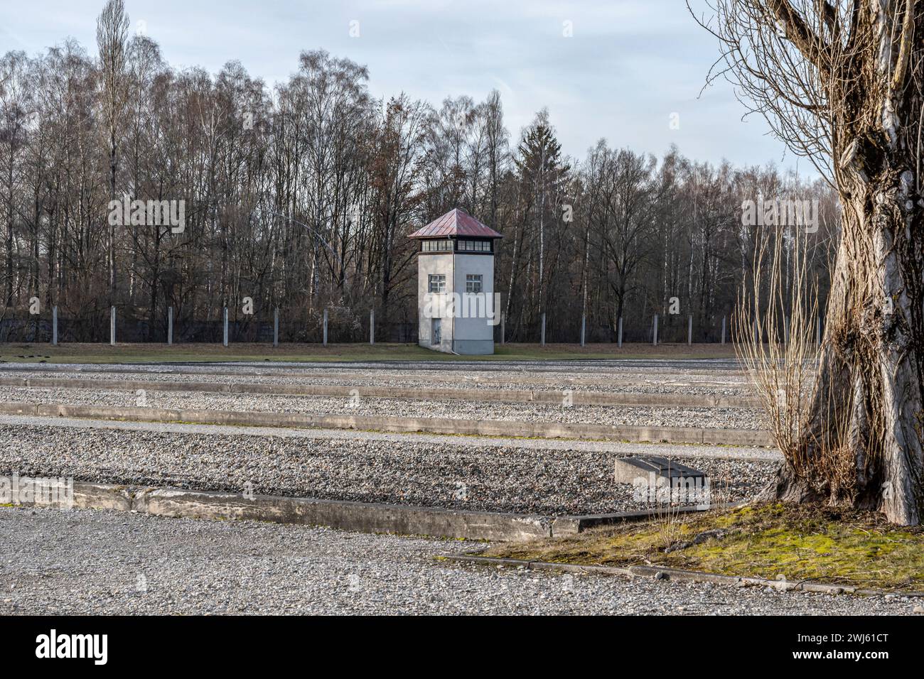 Old World War 2 Watchtower in the Dachau Concentration camp memorial ...