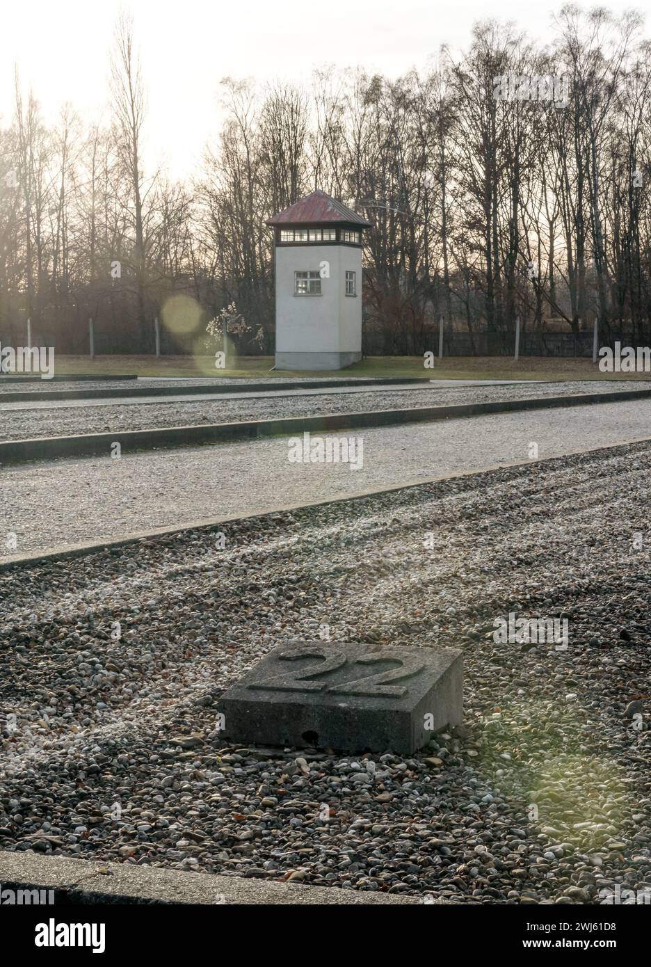 Old World War 2 Watchtower in the Dachau Concentration camp memorial ...