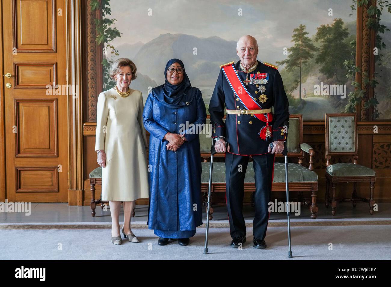 Oslo 20240213.Queen Sonja (left), President of the Republic of Tanzania ...