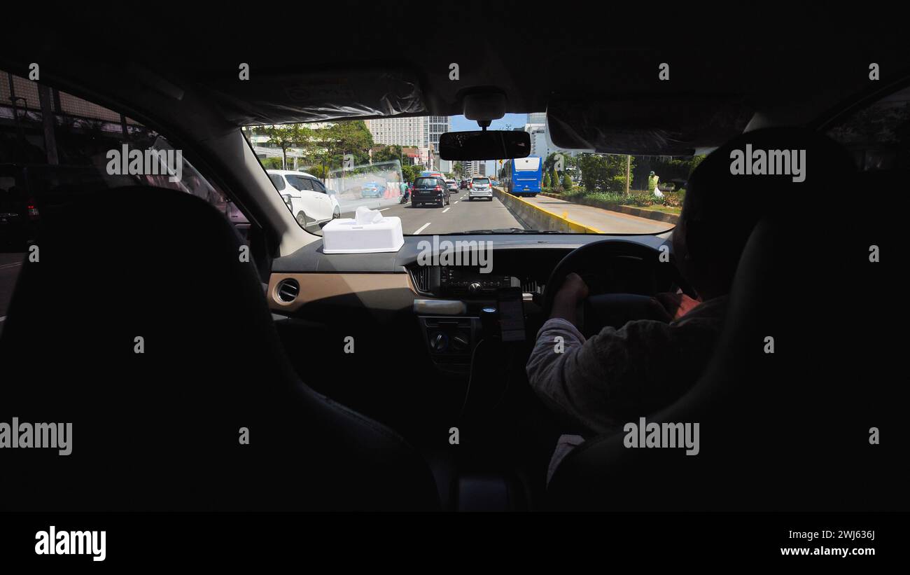 Inside the interior of a cab car in Jakarta. Indonesia Stock Photo - Alamy