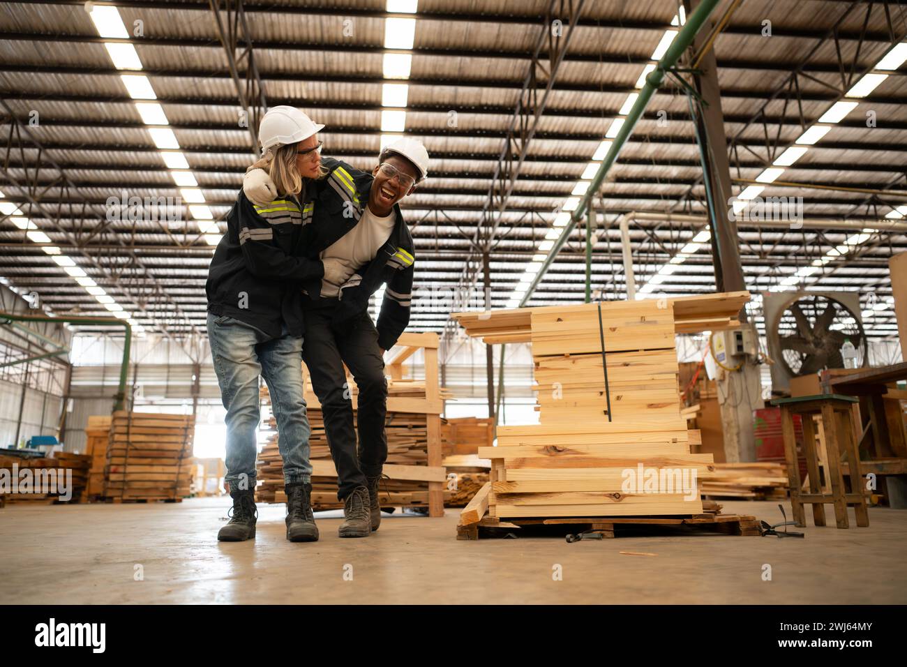 Lumber warehouse worker injured in leg, Colleagues help and support to ...