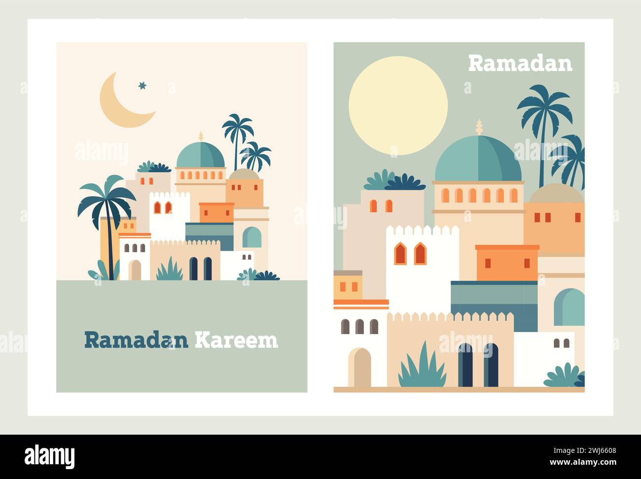 Set of vintage greeting cards, invitations or posters. Muslim holiday ...