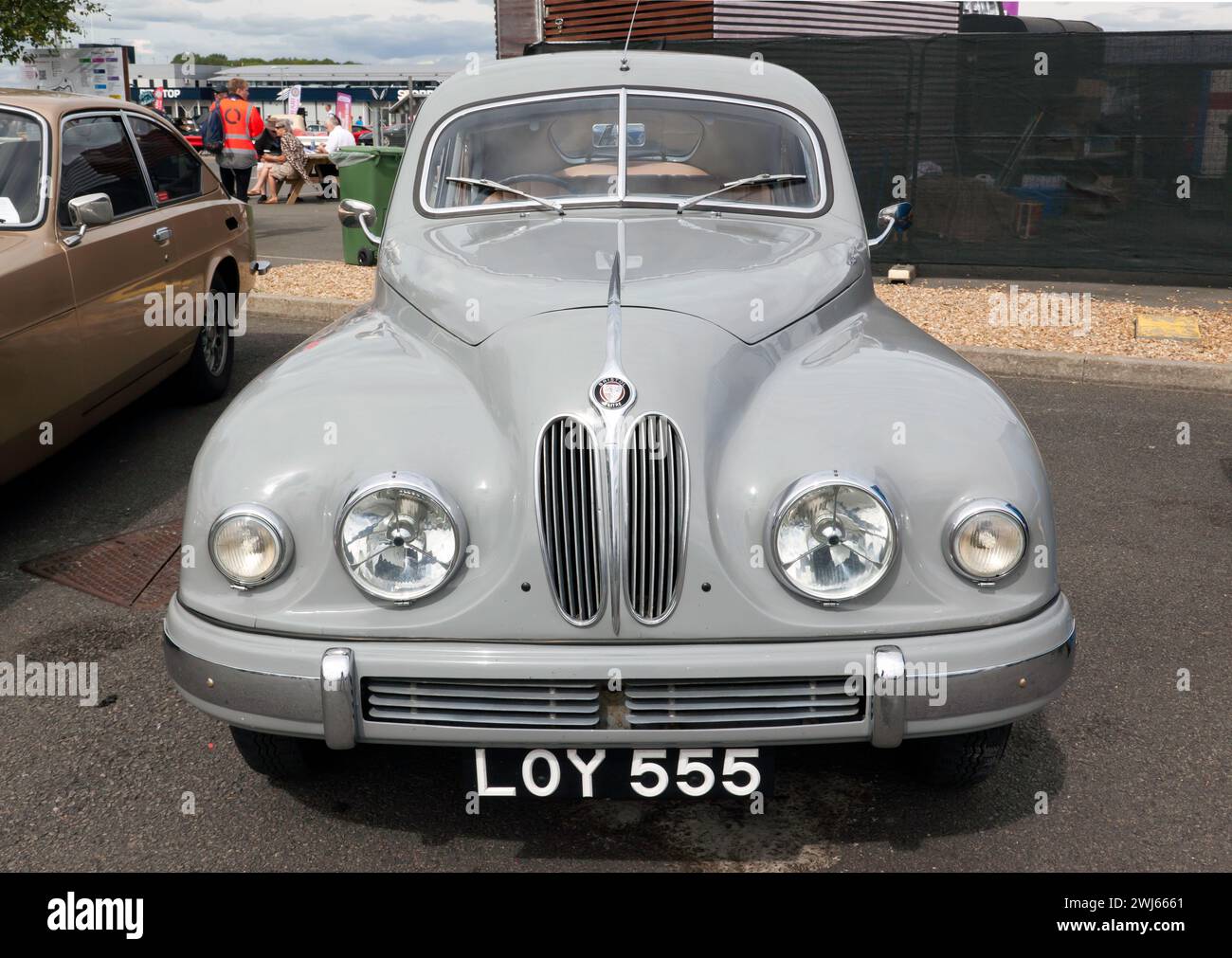 Front View of a Light Blue, 1953, Bristol 403 Saloon, on display at the ...