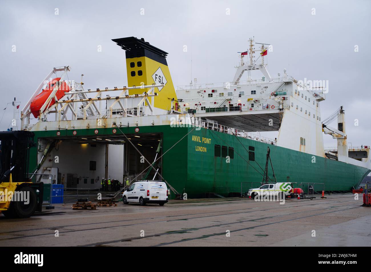 MV Anvil Point after vehicles and equipment were loaded onboard at the ...