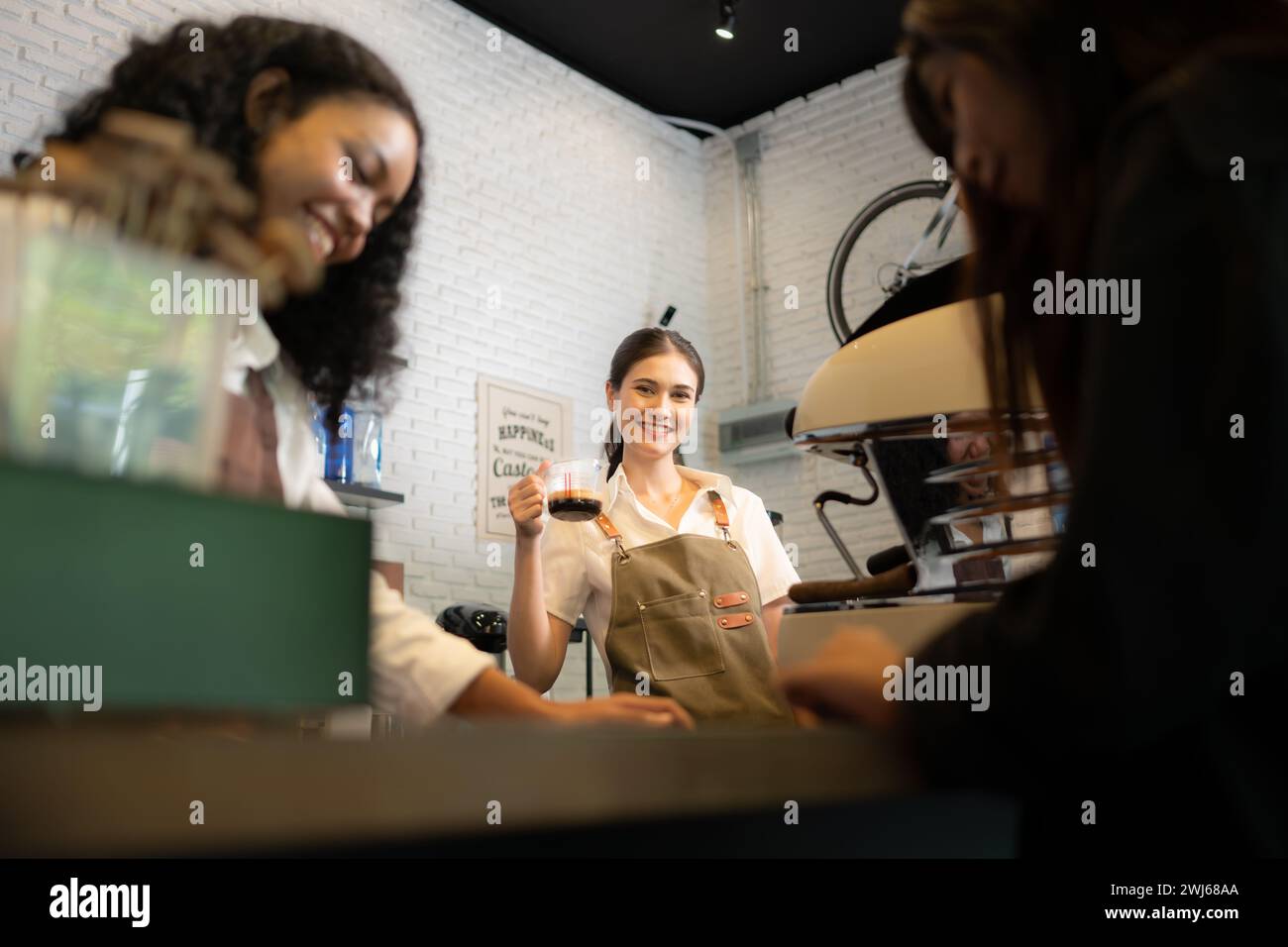 Woman worker barista cashier counter hi-res stock photography and ...