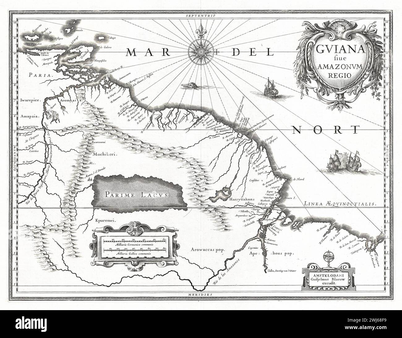 Historical map of Guyana, Venezuela and El Dorado Willem and Johannes Joan Blaeu, 1635 ...