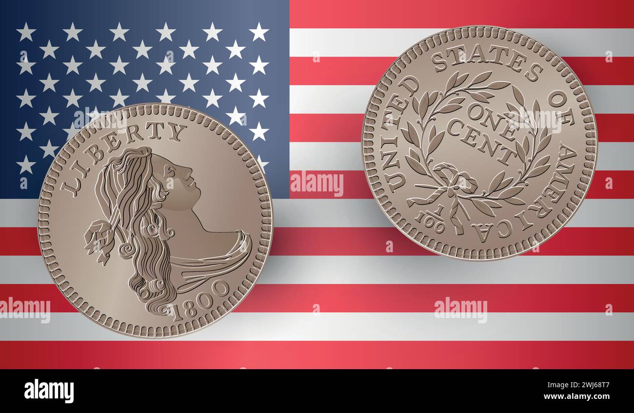Vector American money, one cent coin, 1796-1807. Classic head large ...