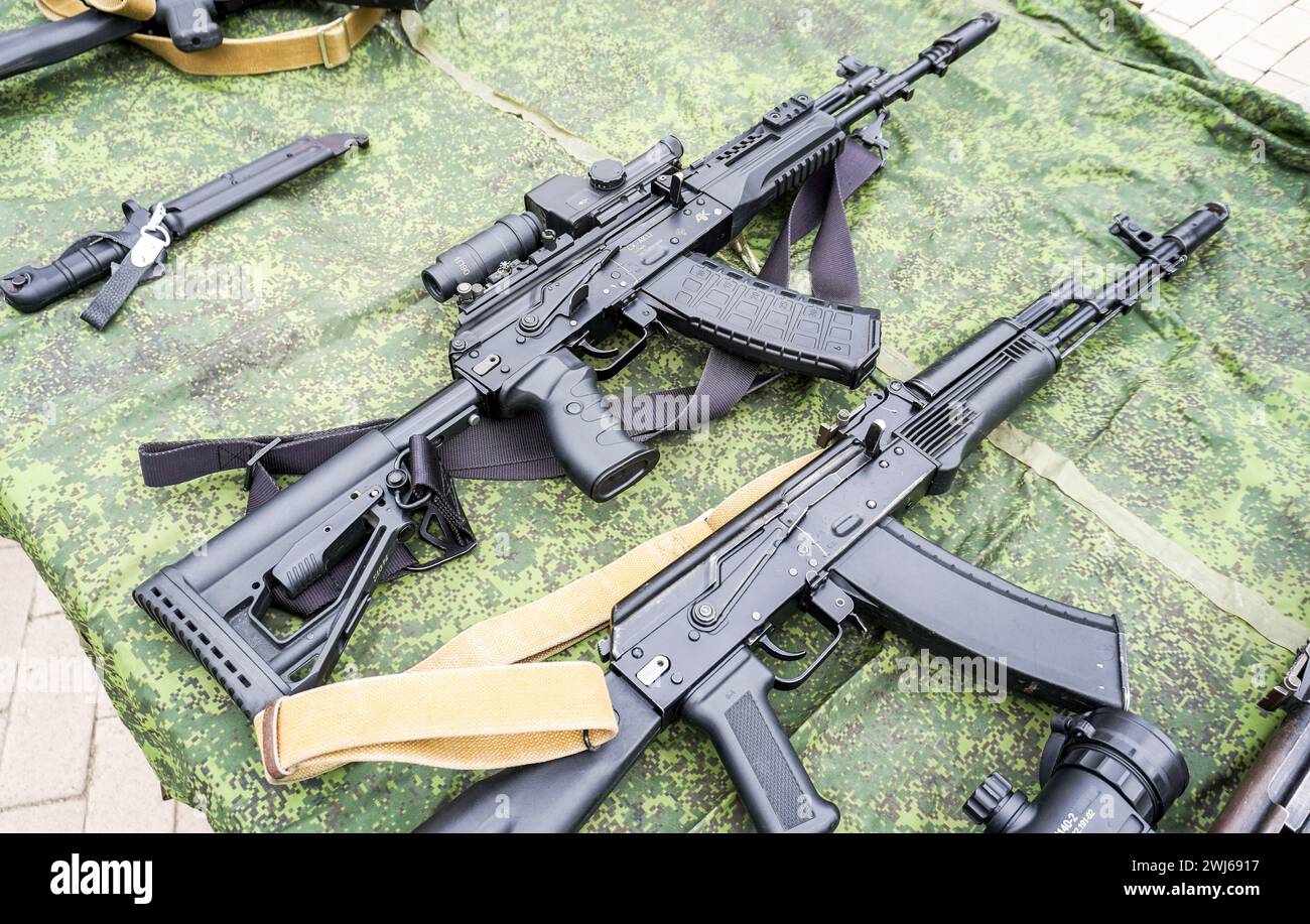 Samara, Russia - May 27, 2023: Russian Kalashnikov assault rifle AK-12 ...