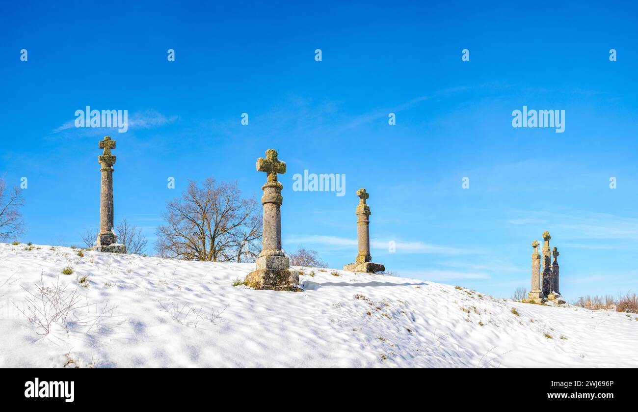 Stone Stations of the Cross. Romanillos de Medinaceli, Spain Stock ...