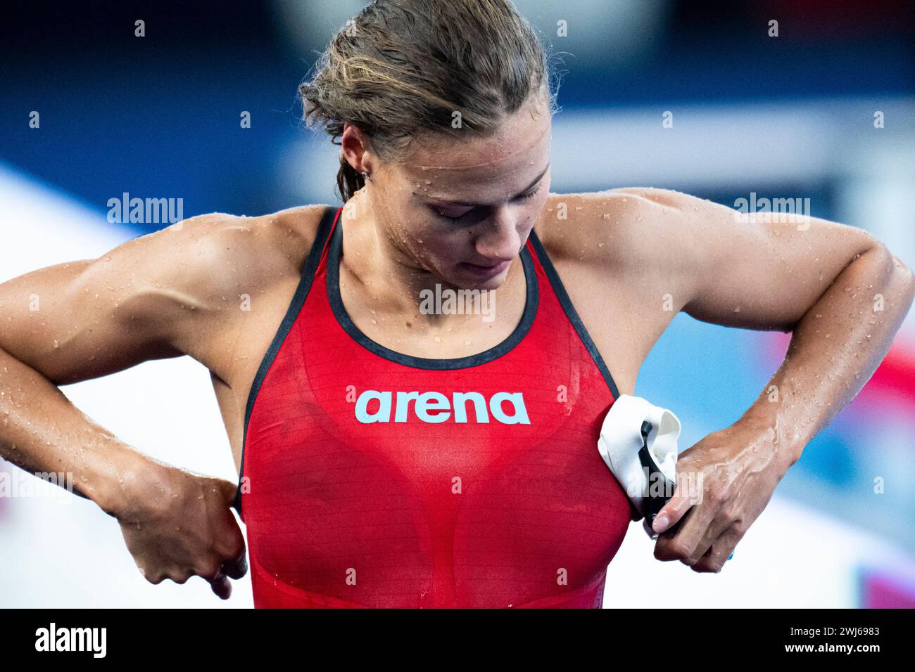 Doha, Qatar. 13th Feb, 2024. Barbora Seemanova of Czechia reacts after ...