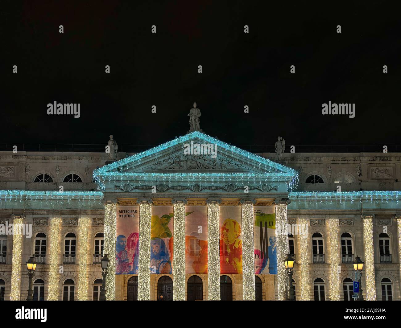 Christmas Lights in Teatro Nacional Dona Maria II in Lisbon, Portugal ...