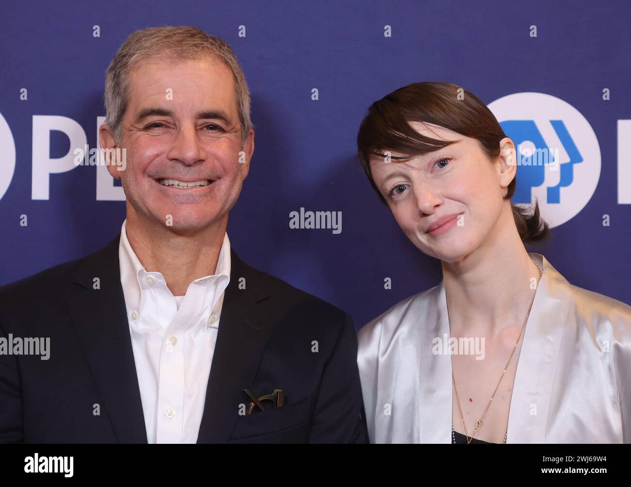 Pasadena, Ca. 12th Feb, 2024. Victor Levin, Andrea Riseborough of ...