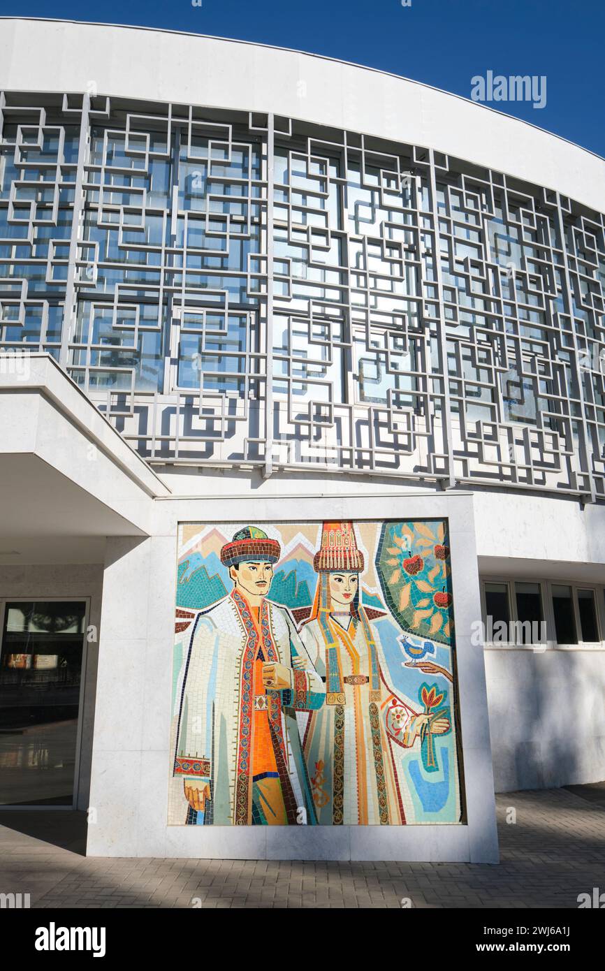 Exterior view of the circular, round Soviet era Socialist, Modernist ...