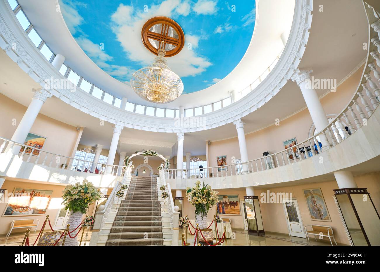 Interior view of the round, circular building with airy, soaring dome ...