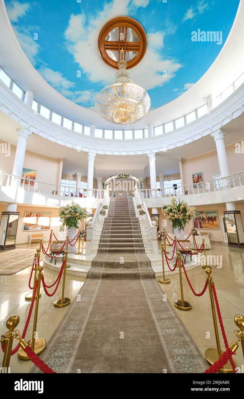 Interior view of the round, circular building with airy, soaring dome ...