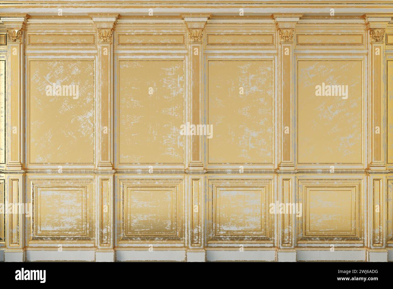 Classic wall of old gold stucco panels paint Stock Photo - Alamy