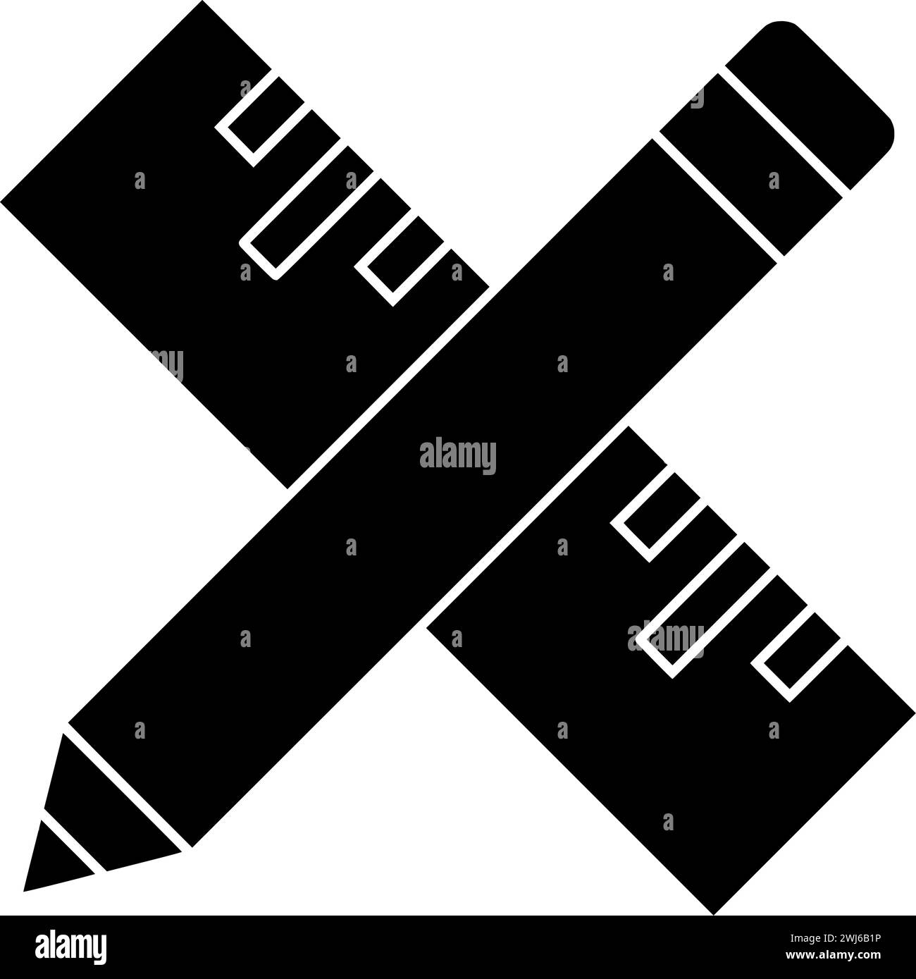 black ruler silhouette or flat pencil illustration of engineering logo ...