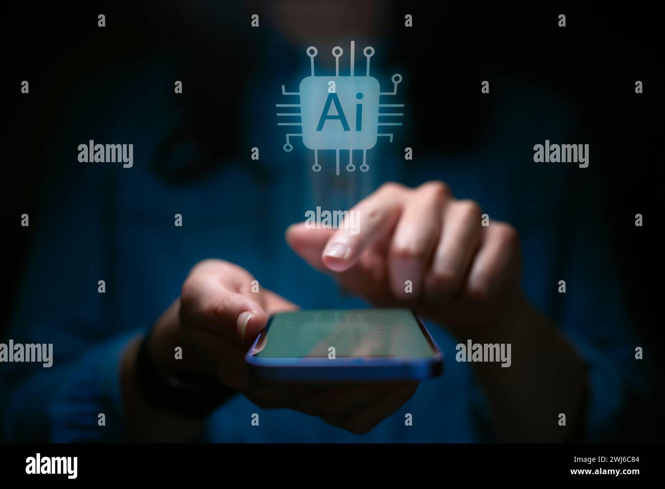 Computer AI Concept With Overlay Of Interface Projected Onto Screen Of ...