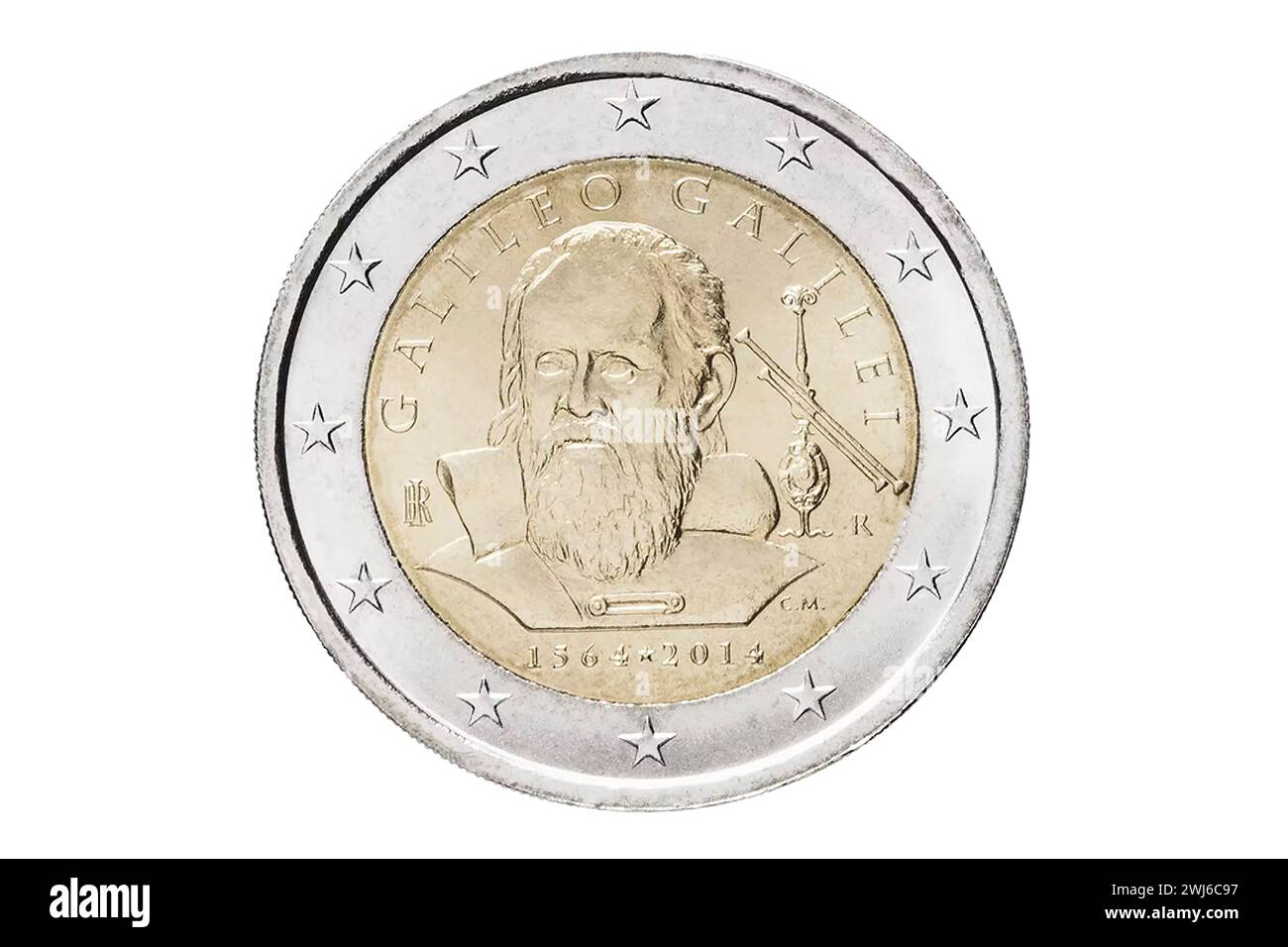Italy 2014 2 euro coin Galileo Galilei Stock Photo - Alamy