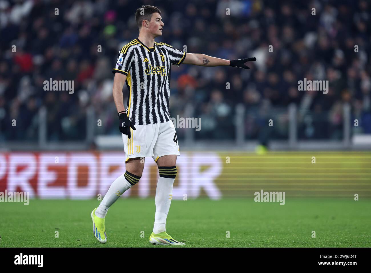 Torino, Italy. 12th Feb, 2024. Leonardo Cerri of Juventus Fc gestures ...