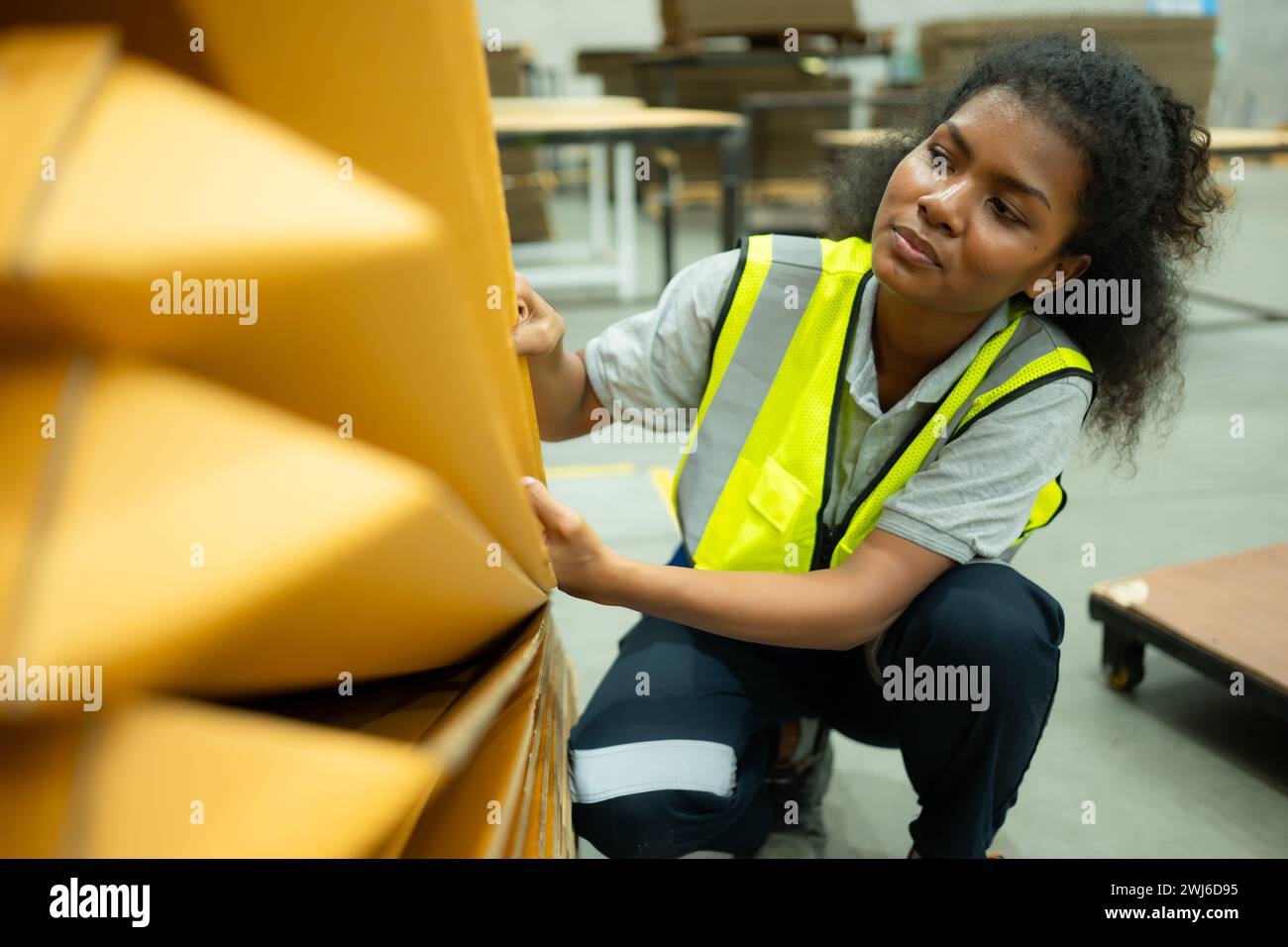 Young female warehouse worker checking and counting cardboard boxes in ... Young female warehouse worker checking and counting cardboard boxes in ...