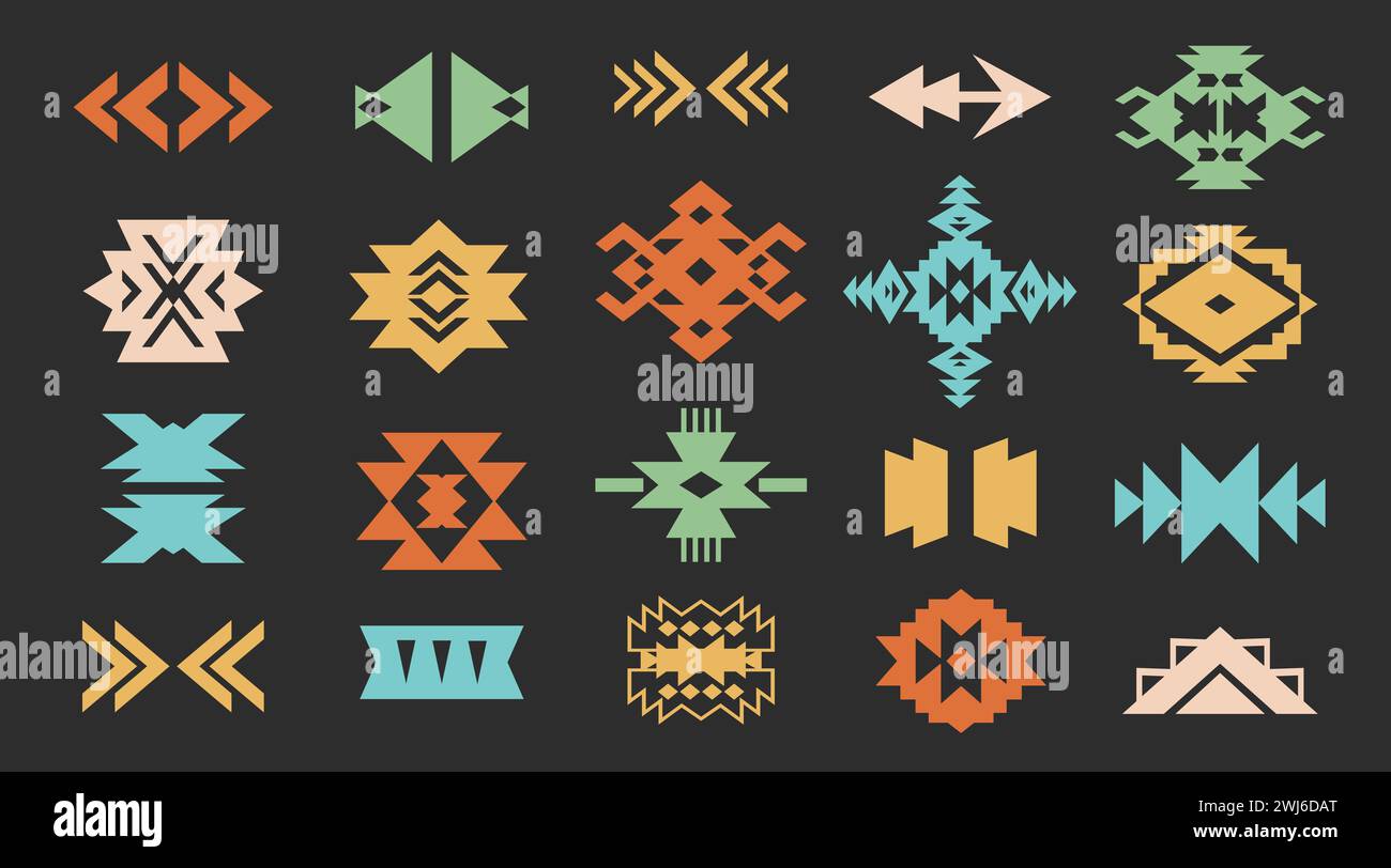 Aztec Navajo Shapes Set Southwestern Art Symbols Stock Vector Image ...