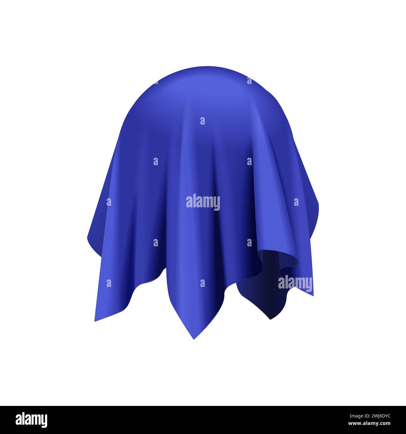 Blue cloth drapery covering circle object, 3D curtain fabric hanging on ...