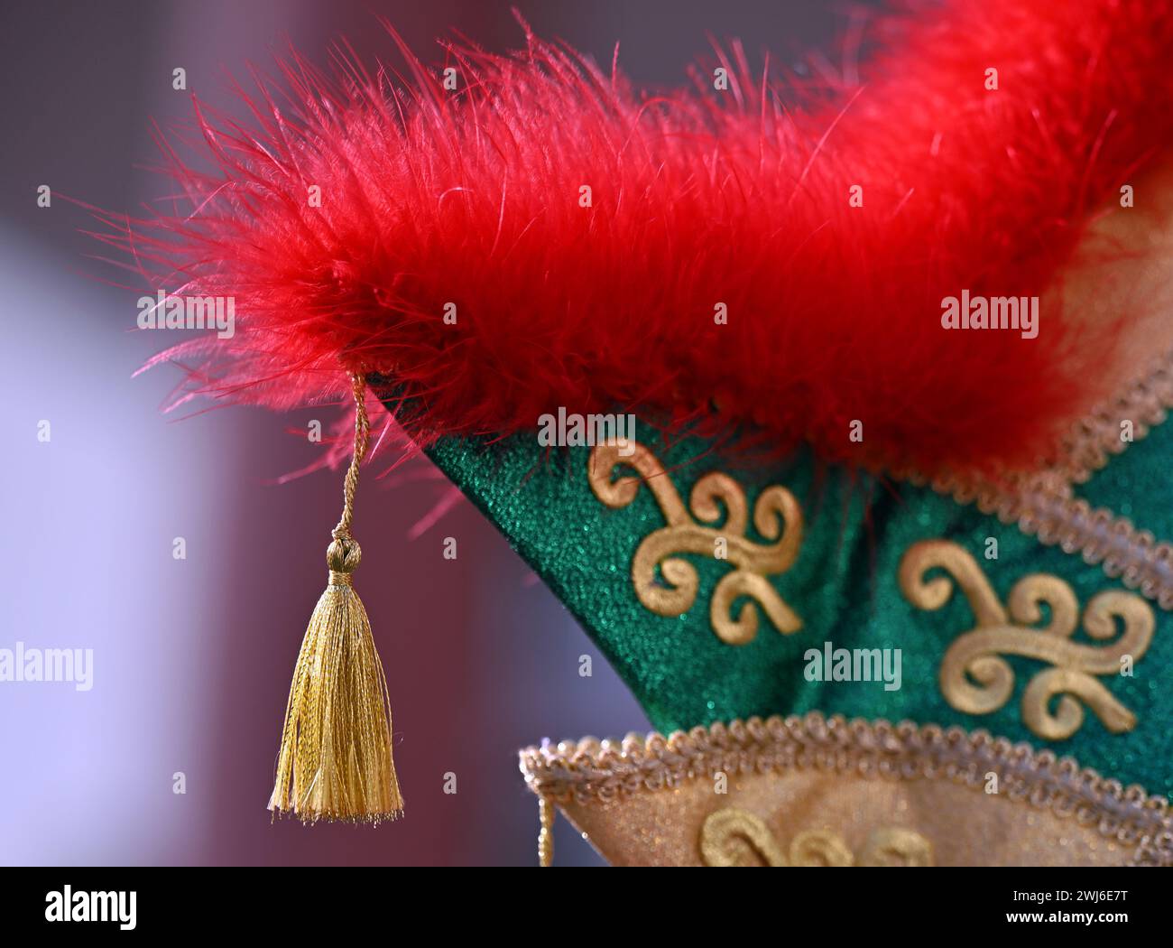 13 February 2024, Thuringia, Erfurt: A jester's cap at the reception ...