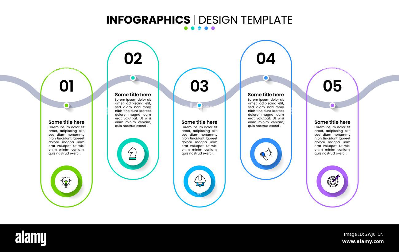 Infographic template with icons and 5 options or steps. A zigzag line ...