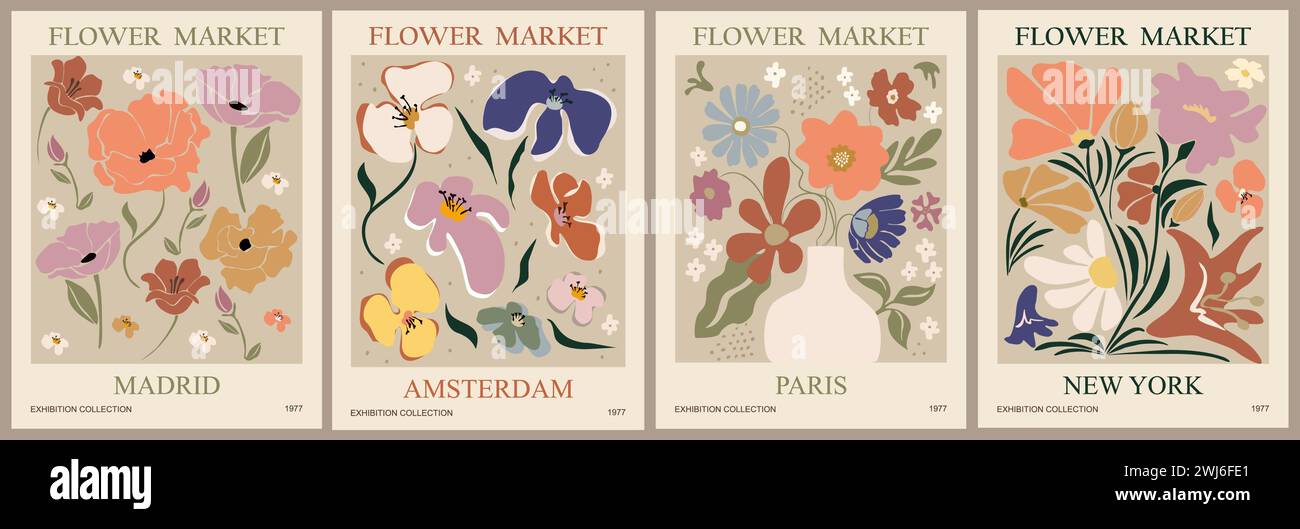 Set of abstract flower market posters vector art Stock Vector Image ...