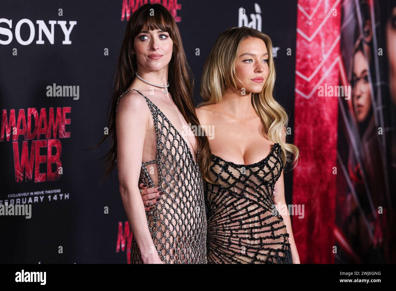 WESTWOOD, LOS ANGELES, CALIFORNIA, USA - FEBRUARY 12: Dakota Johnson and Sydney Sweeney arrive ...