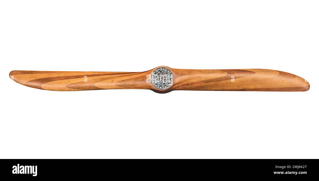 Ancient weathered wooden airplane propeller isolated on a white ...