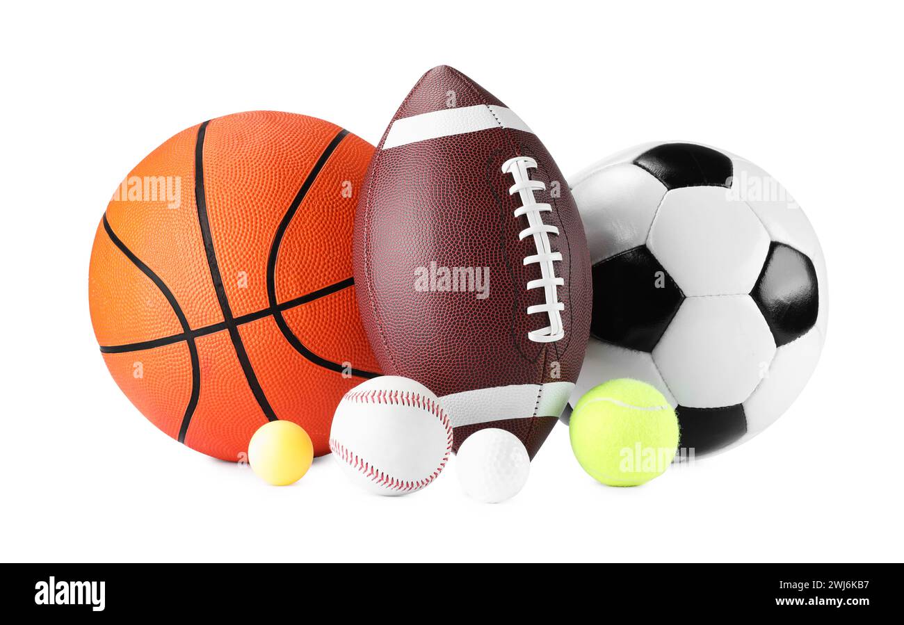 Many different sports balls isolated on white Stock Photo - Alamy