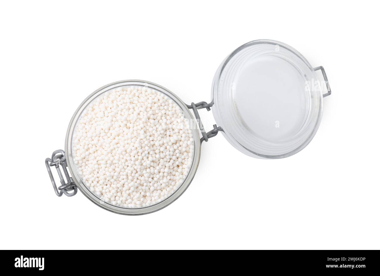 Tapioca pearls in jar isolated on white, top view Stock Photo - Alamy